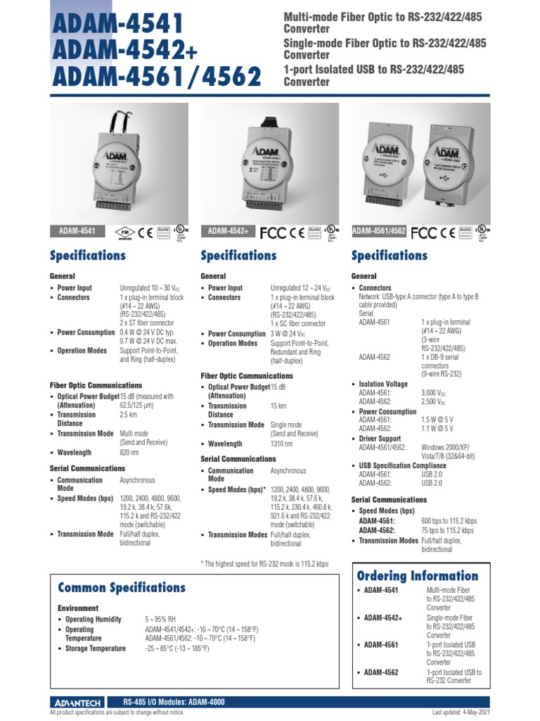 ADAM-4561 USB to RS-232 Converter Specs | PDF | Optical Fiber | Fiber ...