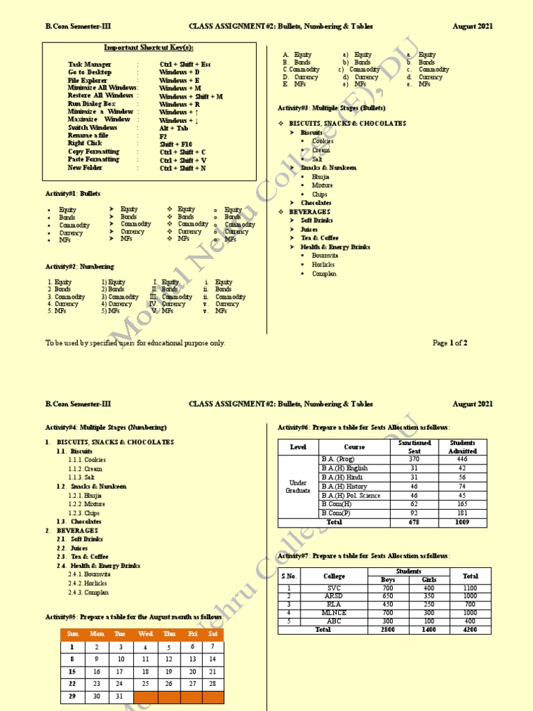 BCP21 WORD CA#2 Bullets, Numbering & Tables | PDF | Drink | System Software