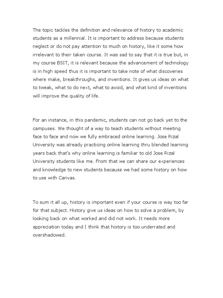 Analysis of Meaning and Relevance of History From The Millennial Point ...