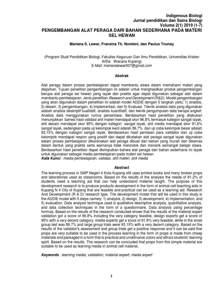 Alat Peraga Sel Hewan untuk Pembelajaran | PDF