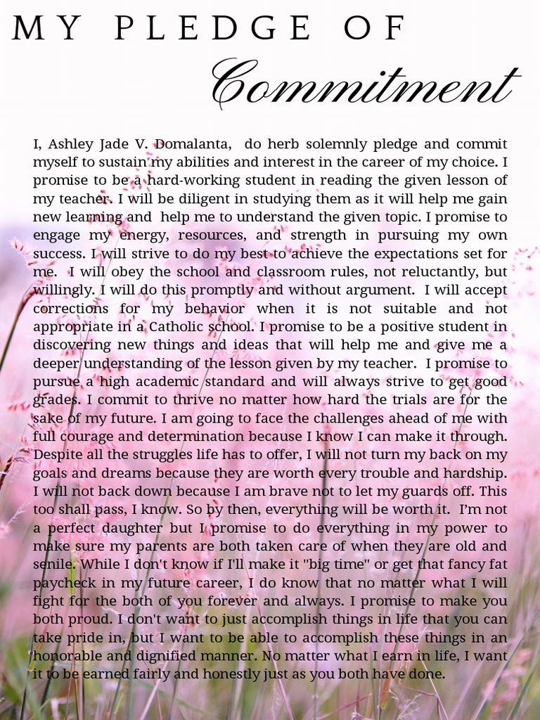 Ashley Jade's Commitment Pledge | PDF | Teachers | Human Nature