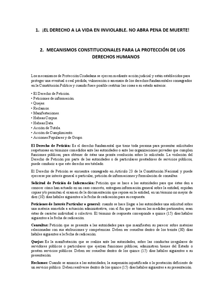 El Derecho A La Vida en Inviolable | PDF | Petición | Habeas corpus