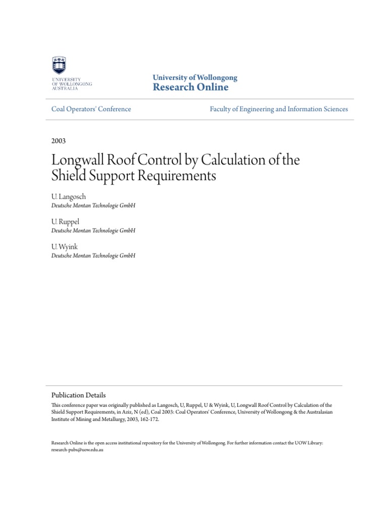 Longwall Roof Control by Calculation of The Shield Support Requir | PDF