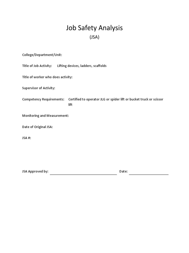 JSA - Ladders and Other Lifting Devices - V1 - General | PDF | Ladder ...