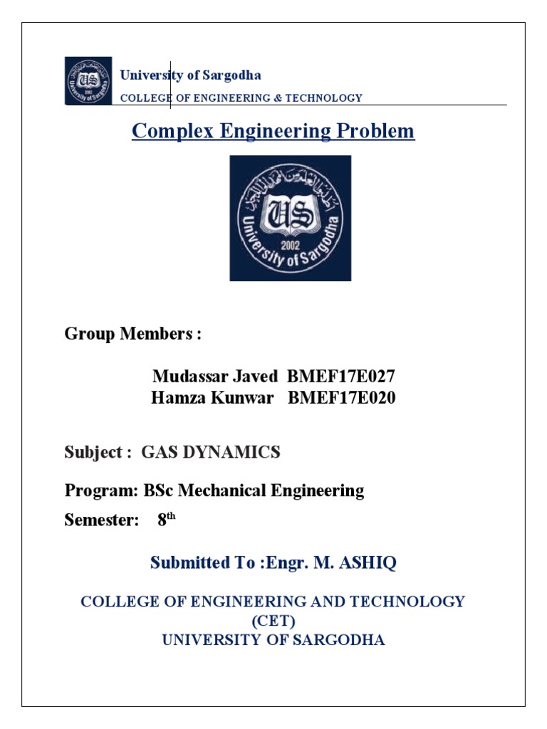Complex Engineering Problem: Group Members: Mudassar Javed BMEF17E027 ...