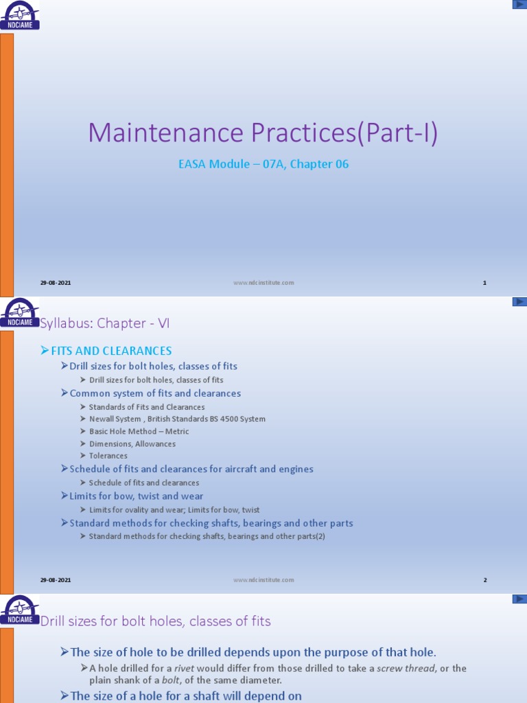 EASA Module 07A Fits and Clearances | PDF | Engineering Tolerance | Screw