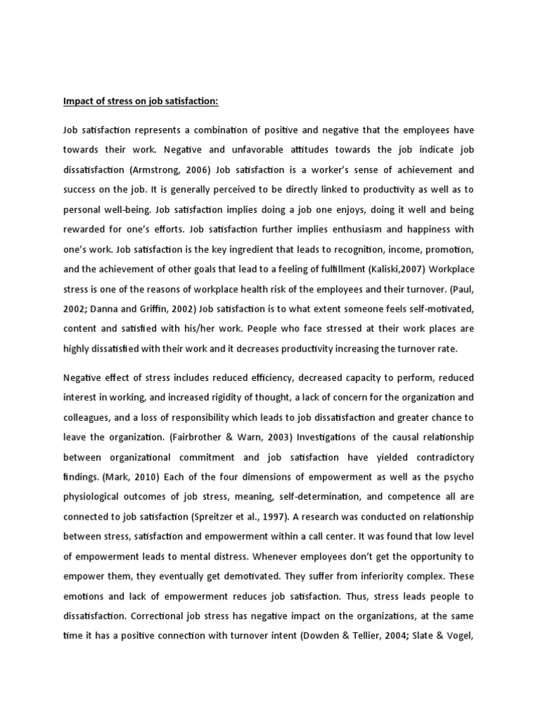 Impact of Stress in Job Satisfaction | PDF | Job Satisfaction ...