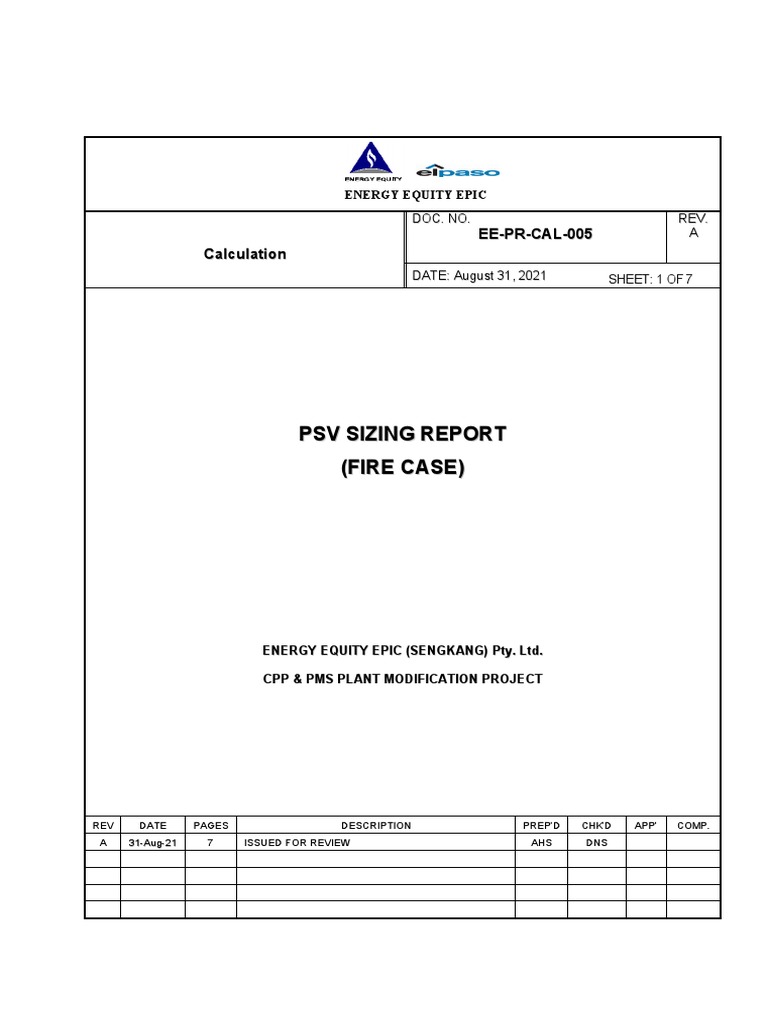 PSV Sizing Report (Fire Case) | PDF | Pressure | Atmosphere