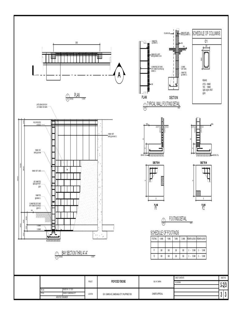 Schedule of Columns:: Typical Wall Footing Detail Plan | PDF