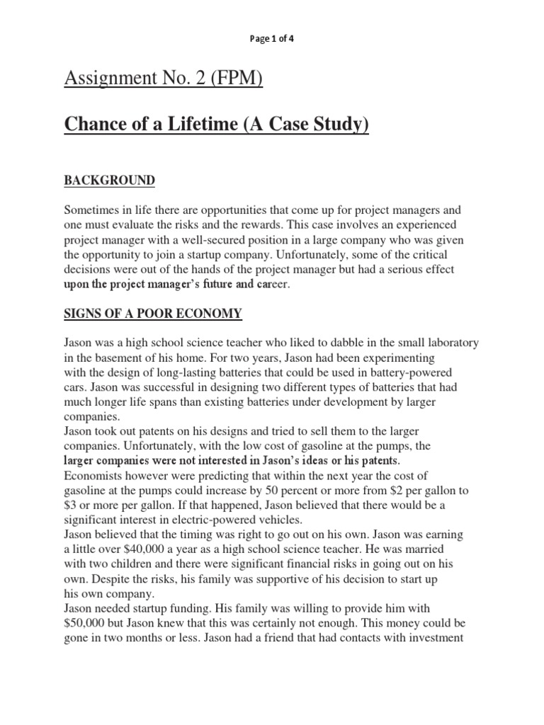 Chance of A Lifetime (A Case Study) : Assignment No. 2 (FPM) | PDF | Investor | Banks