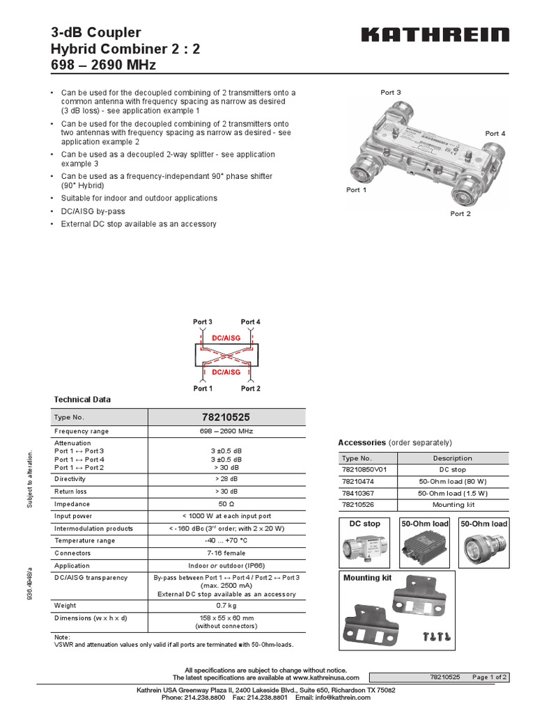 3-dB Hybrid Coupler Specifications | PDF | Electrical Engineering ...