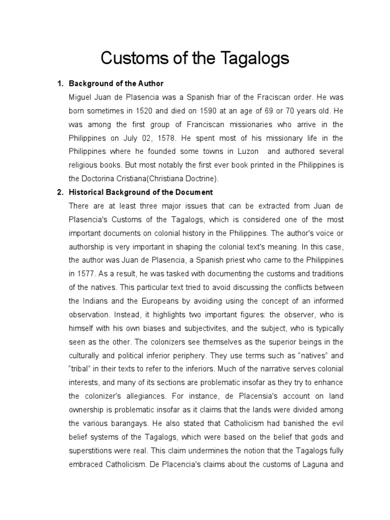 Customs of The Tagalogs V3 | PDF | Tagalog Language | Philippines