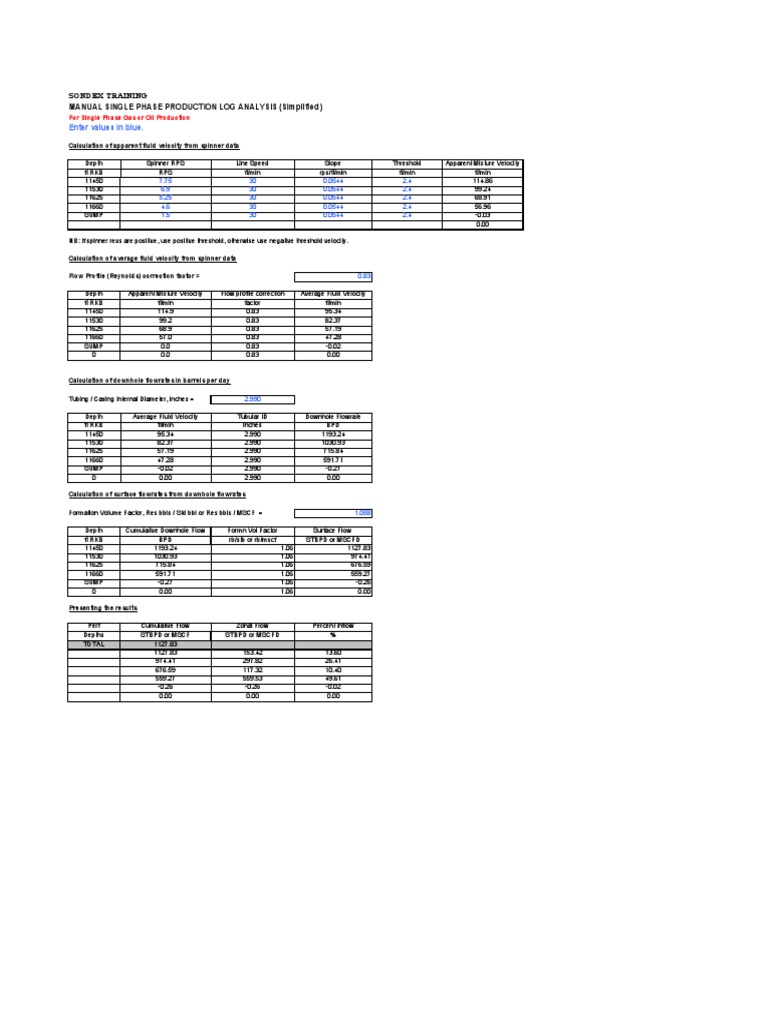 Enter Values in Blue.: Sondex Training Manual Single Phase Production ...