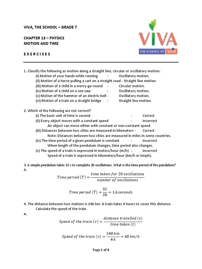 Viva, The School - Grade 7 Chapter 13 - Physics Motion and Time ...