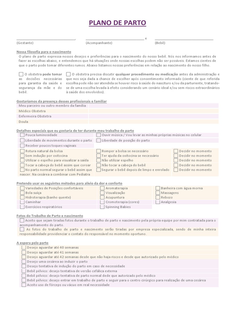 Plano de Parto | PDF | Parto | Gravidez