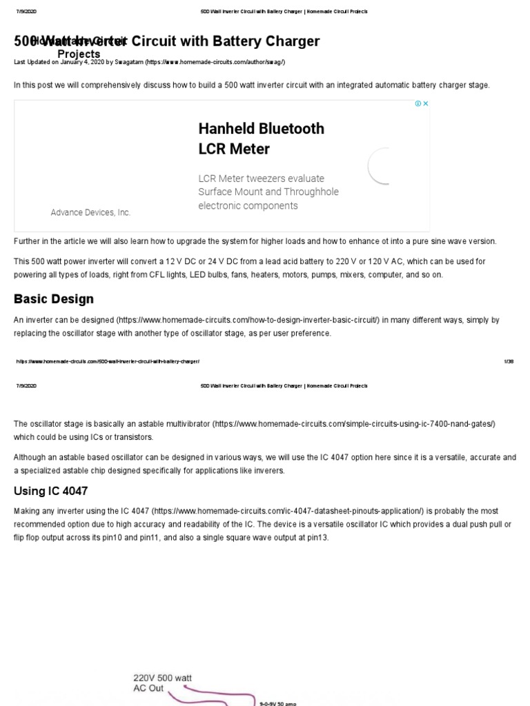 500 Watt Inverter Circuit With Battery Charger - Homemade Circuit Projects | PDF | Power ...