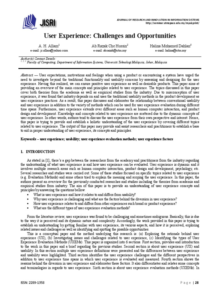 User Experience: Challenges and Opportunities | PDF | User Experience | Usability