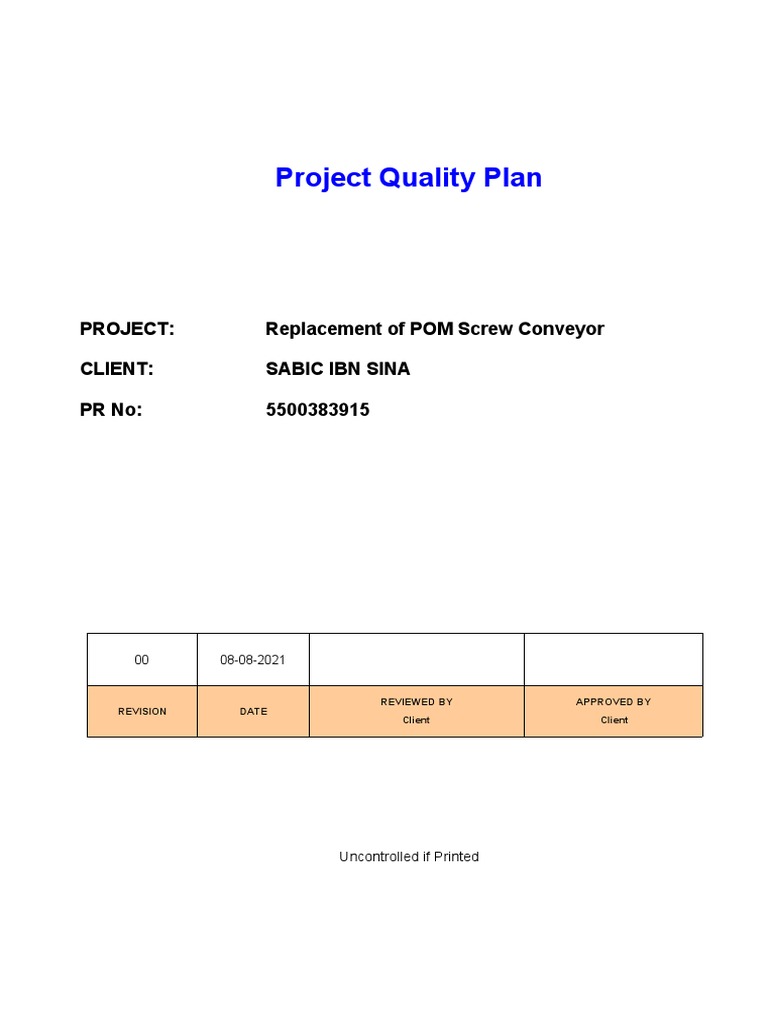 Project Quality Plan-SF5TA20-UT LSTK | PDF | Auditor's Report | Audit