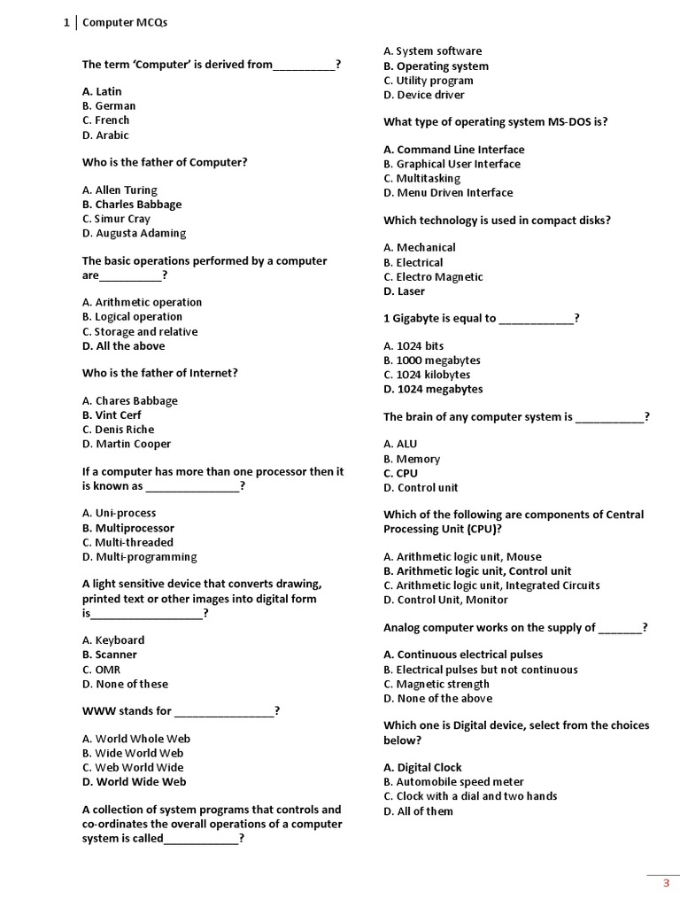 Computer MCQs | PDF | Computer Data Storage | Computer Virus