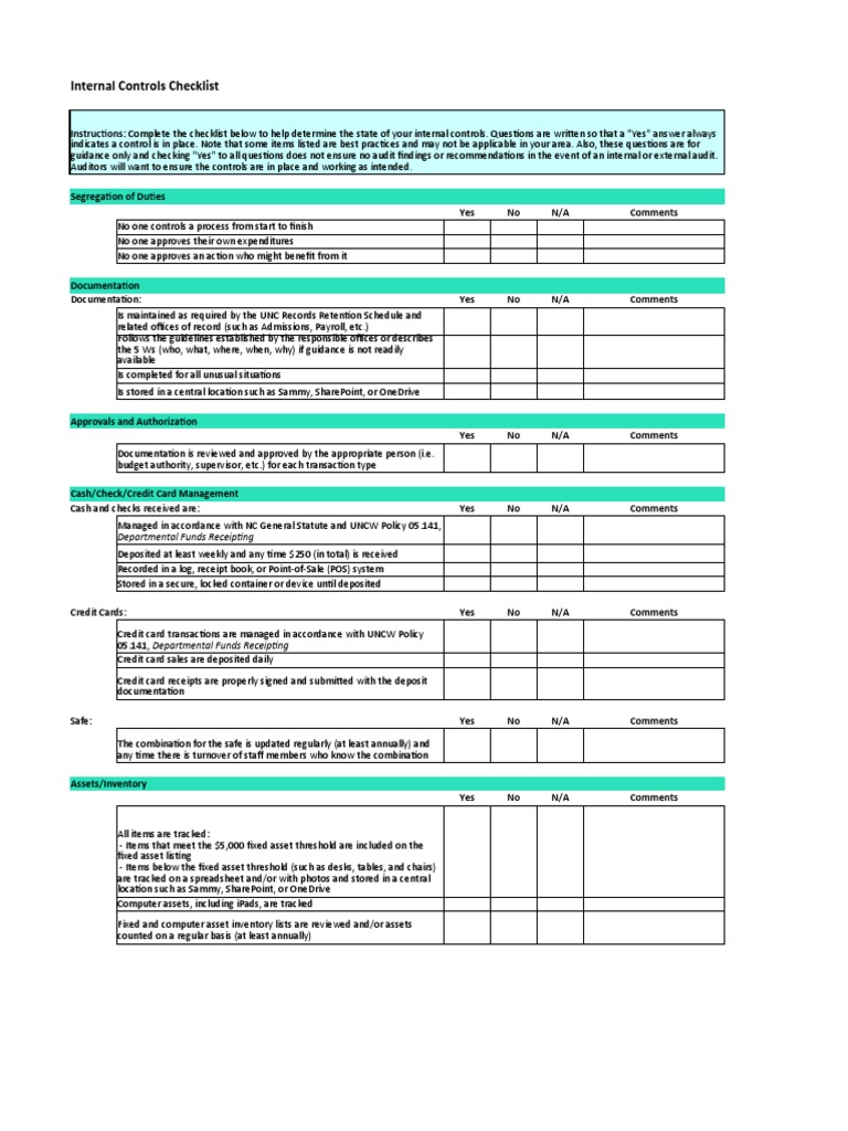 Internal Controls Checklist | PDF | Point Of Sale | Credit Card
