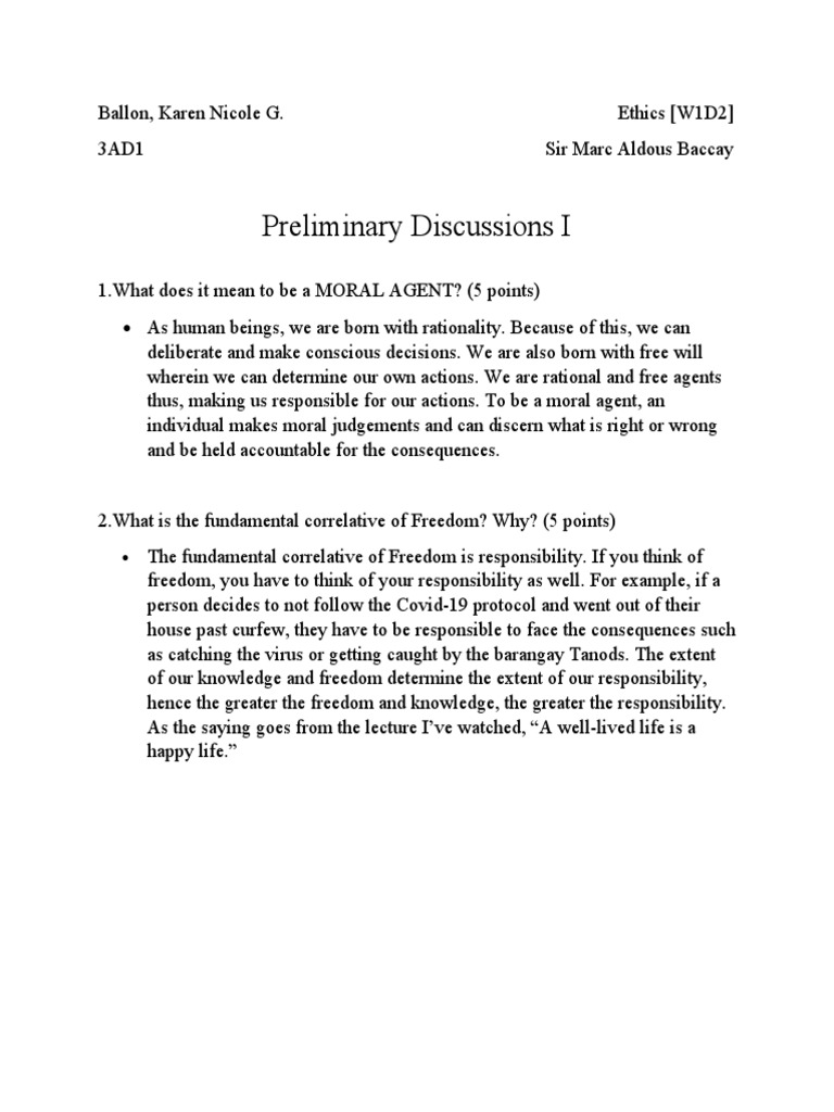 Preliminary Discussions I | PDF