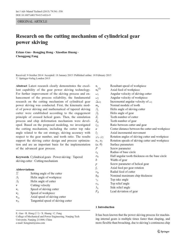Research On The Cutting Mechanism of Cylindrical Gear Power Skiving ...