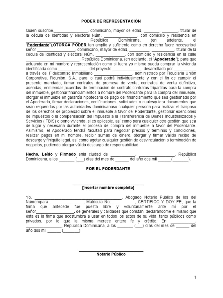 Modelo Poder de Representación para Compra de Inmueble | PDF | Economias | Justicia