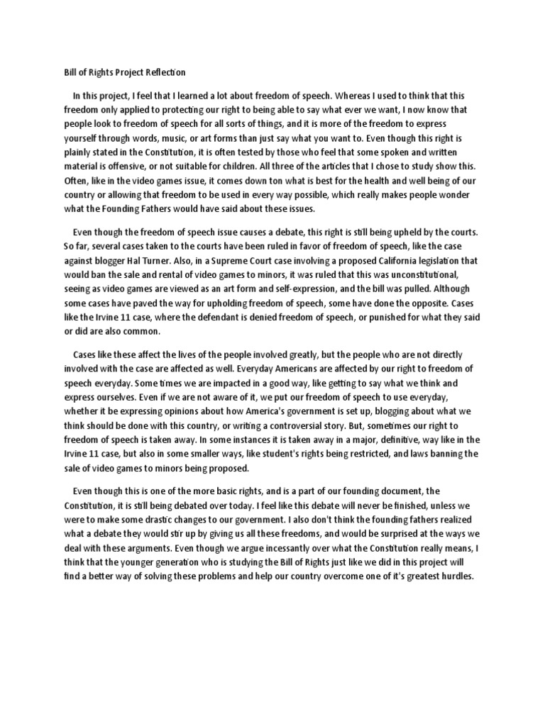 Bill of Rights Project Reflection | PDF | Freedom Of Speech | United ...