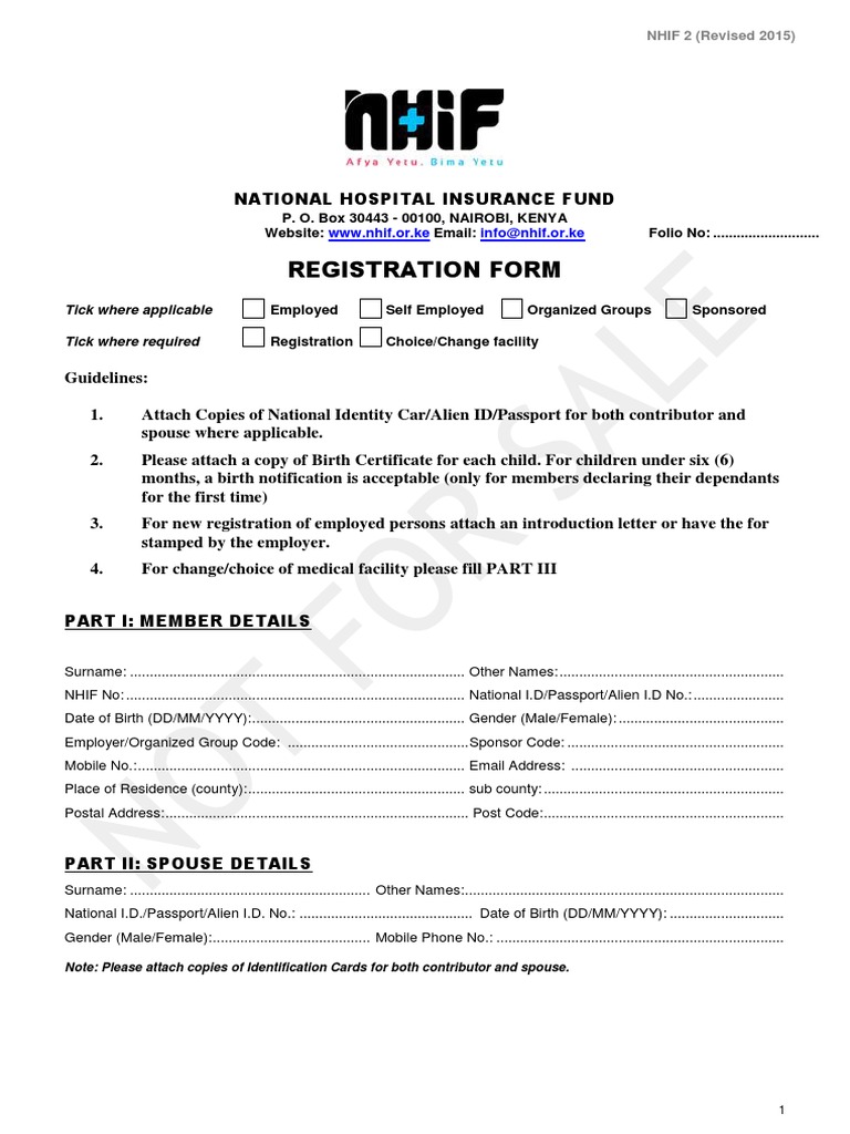 NHIF Registration Form | PDF | Identity Document | Health Sciences