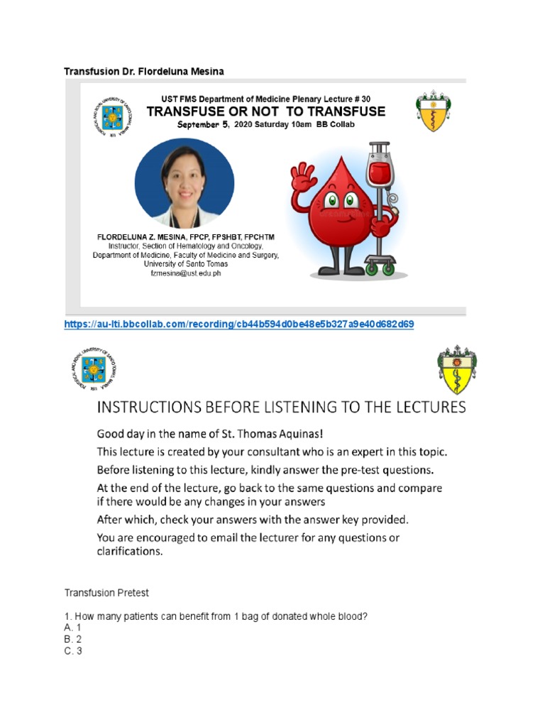 Transfusion Guidelines and Pretest Questions | PDF | Blood Transfusion ...