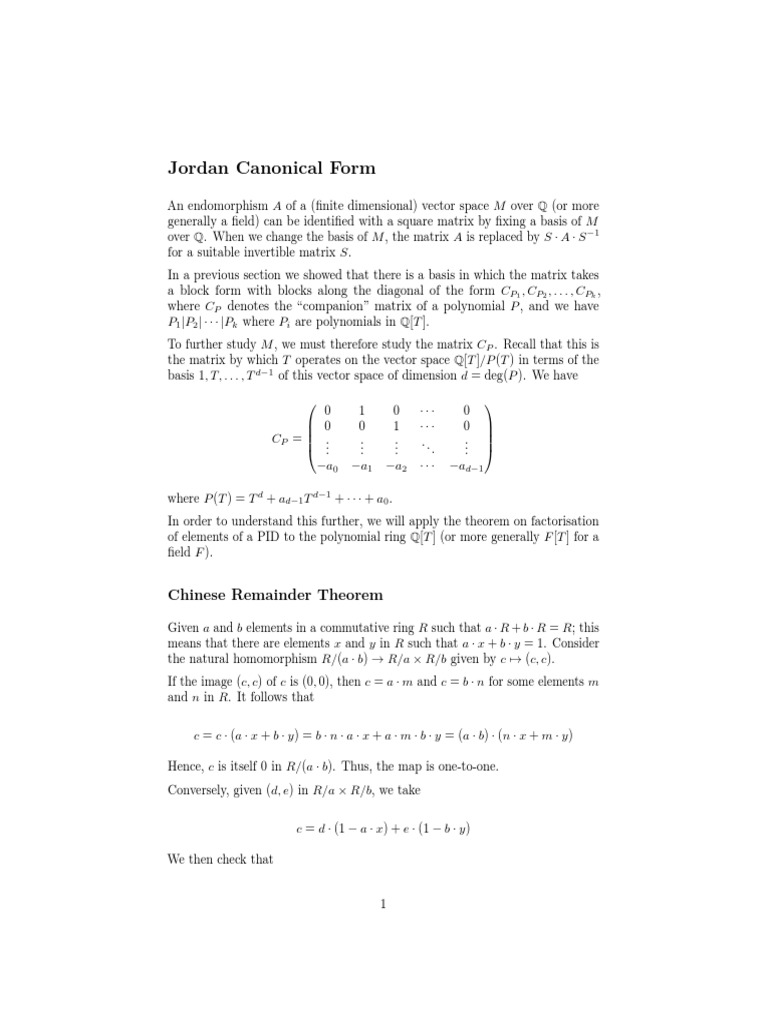 Jordan Canonical Form: Chinese Remainder Theorem | PDF | Factorization ...
