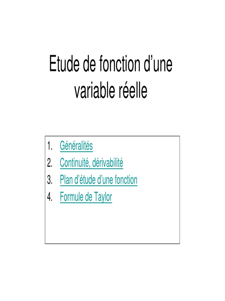 Etude de Fonction D'une Variable Réelle Cour | PDF | Limite ...