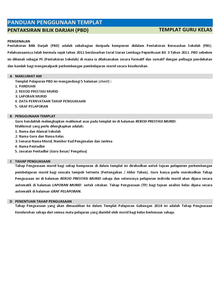 Panduan Templat PBD untuk Guru Kelas | PDF