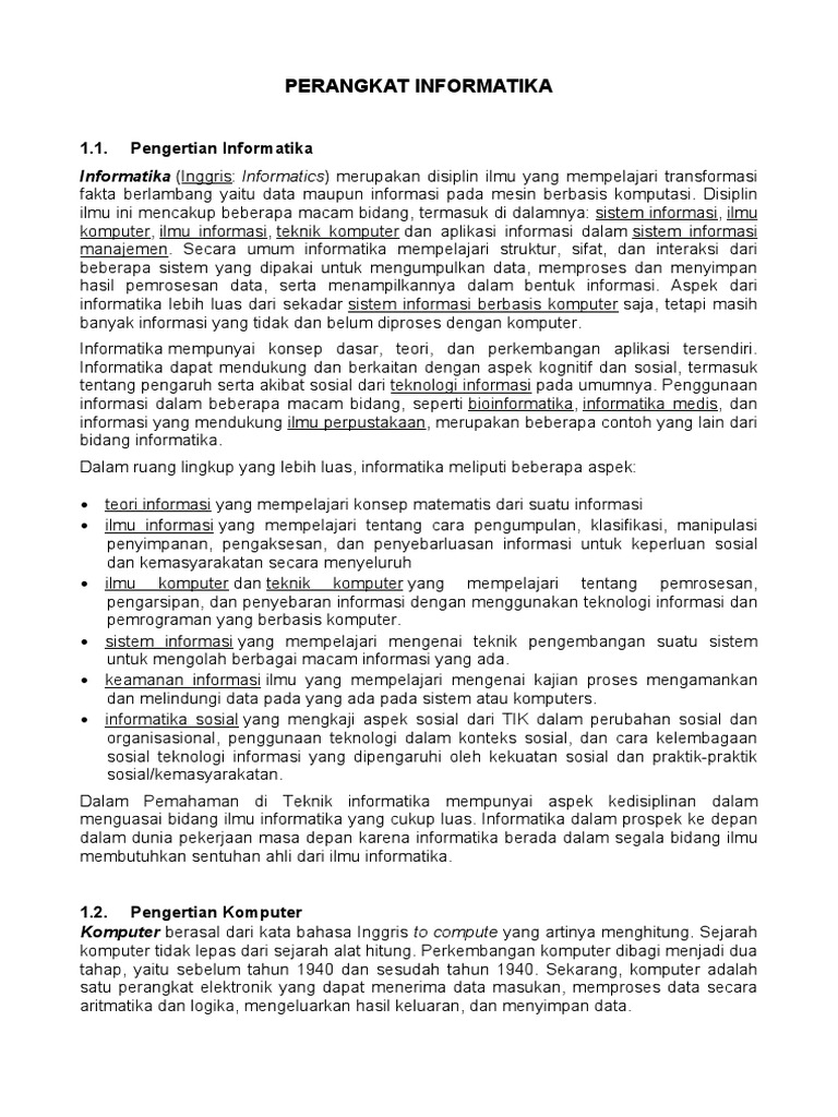 Pengertian Informatika Dan Sejarah Komputer | PDF
