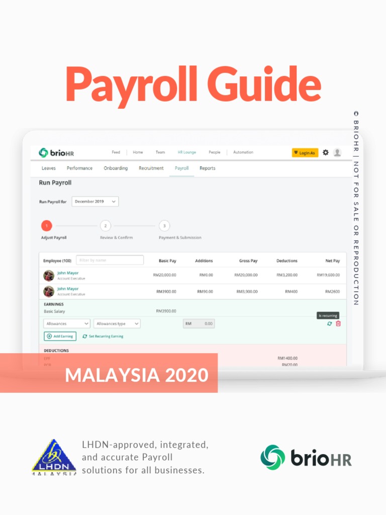 BrioHR Payroll Guide Malaysia 2020 | PDF | Payroll | Salary