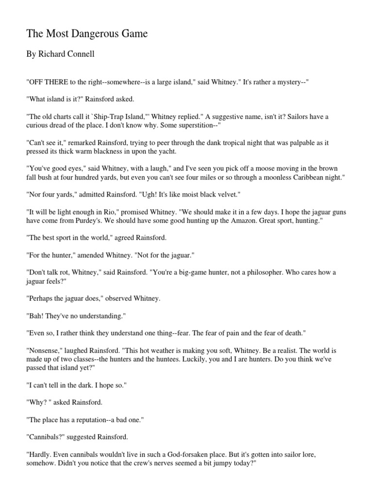 The Most Dangerous Game: by Richard Connell | PDF