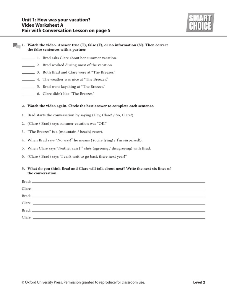 SC3e - Level 2 - Unit 01 - Video Worksheet | PDF | Language Arts ...