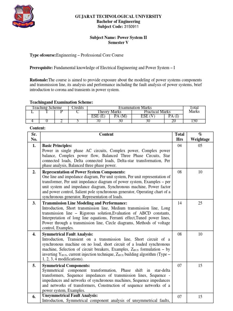 GTU Power Systems II course overview | PDF | Transmission Line ...