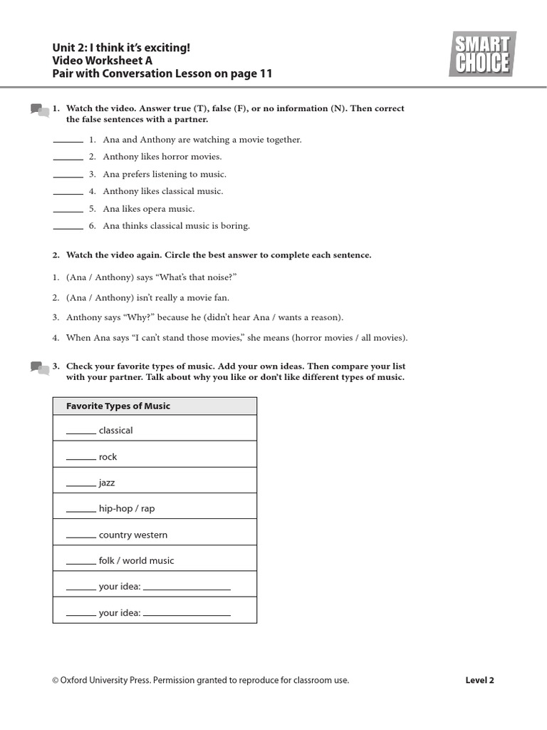 SC3e - Level 2 - Unit 02 - Video Worksheet | PDF | Language Arts & Discipline