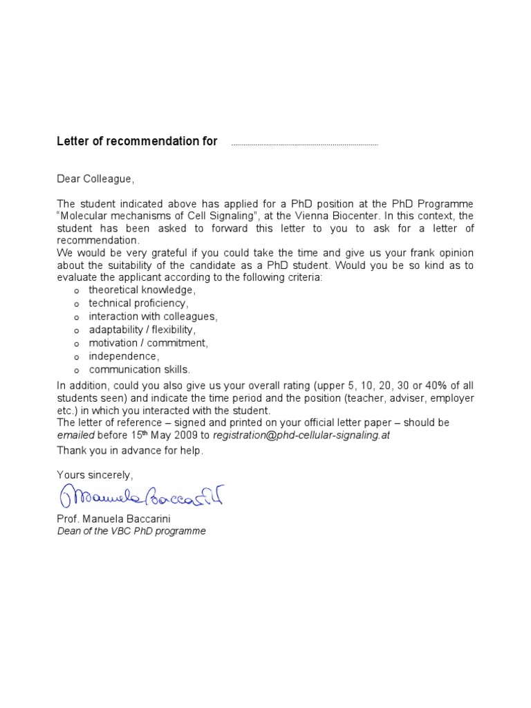 PHD Signaling Recommendation-Letter | PDF