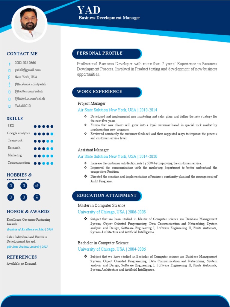 Awesome Blue Resume Template Design in Ms Word 2019 | PDF | Computer ...