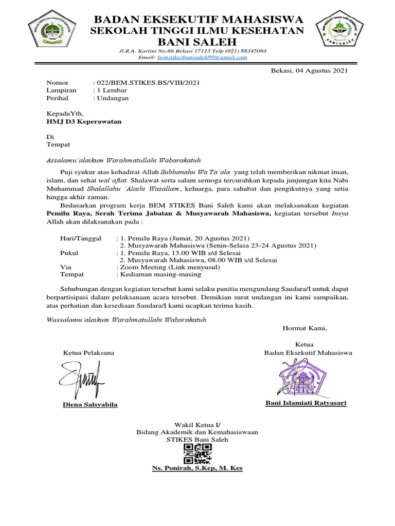 Undangan Pemilu Raya dan Musyawarah Mahasiswa | PDF