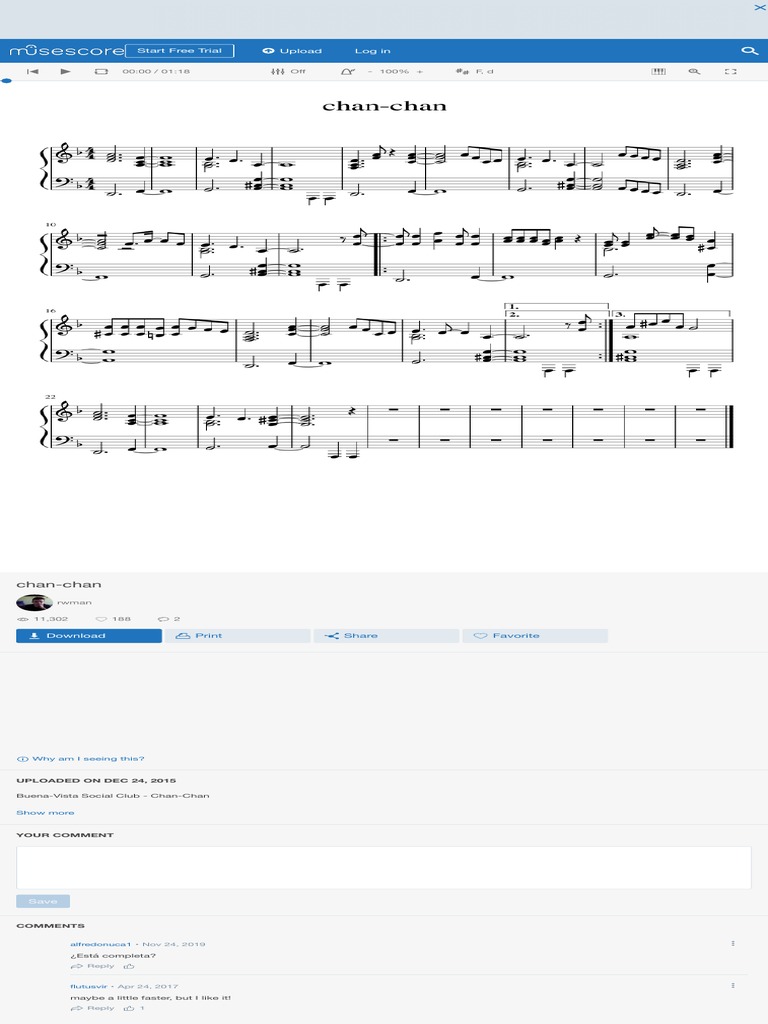 Chan-Chan Sheet Music For Piano Download Free in PDF or MIDI | PDF