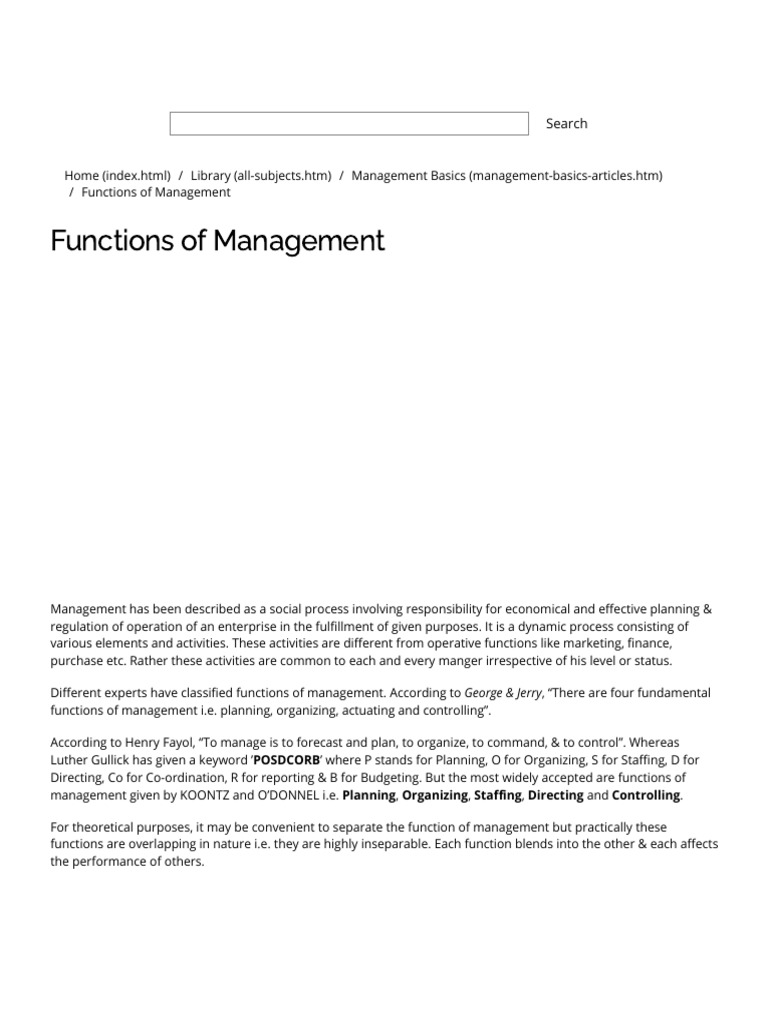 Functions of Management - Planning, Organizing, Staffing, Directing and ...