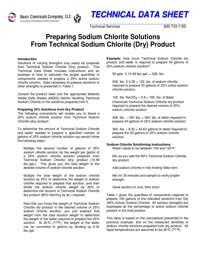Preparing 25% Sodium Chlorite Solution | PDF | Solution | Metrology