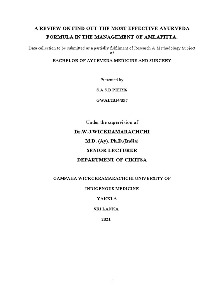 A Review On Find Out The Most Effective Ayurveda Formula in The Management of Amlapitta-1 | PDF ...