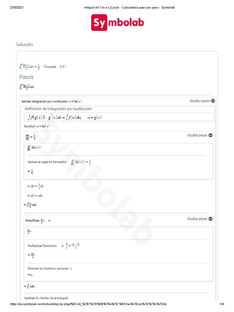 Integral of (1 To E) (LNX) - X - Calculadora Paso Por Paso - Symbolab 2 ...