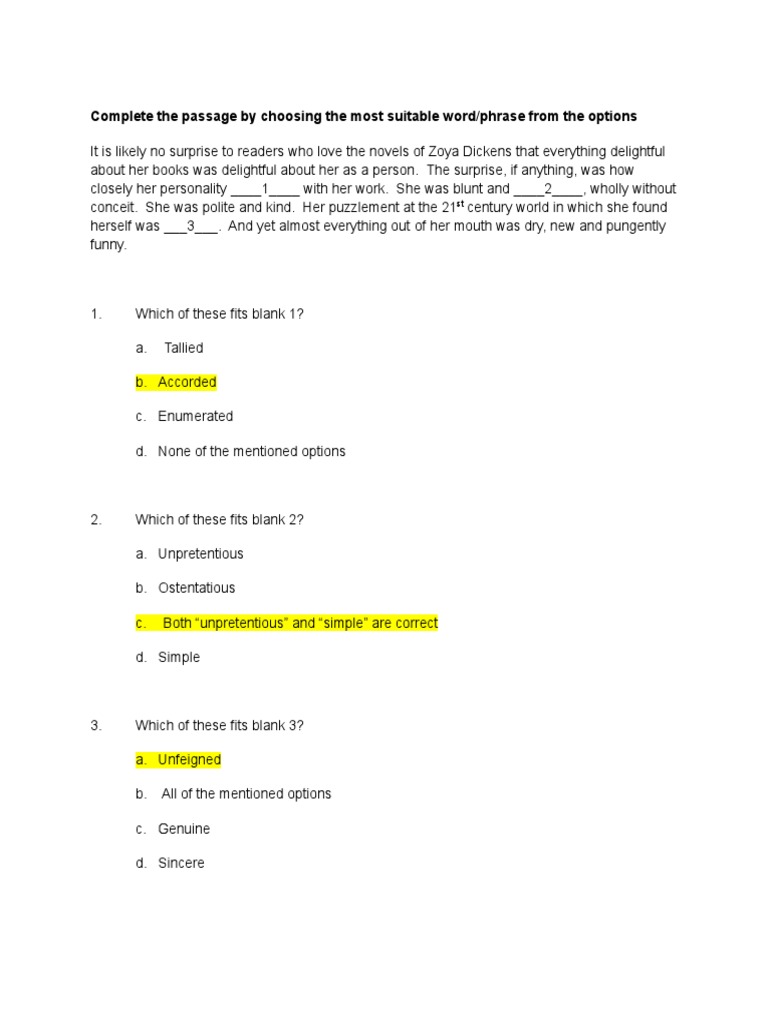 Complete The Passage by Choosing The Most Suitable Word/phrase From The ...