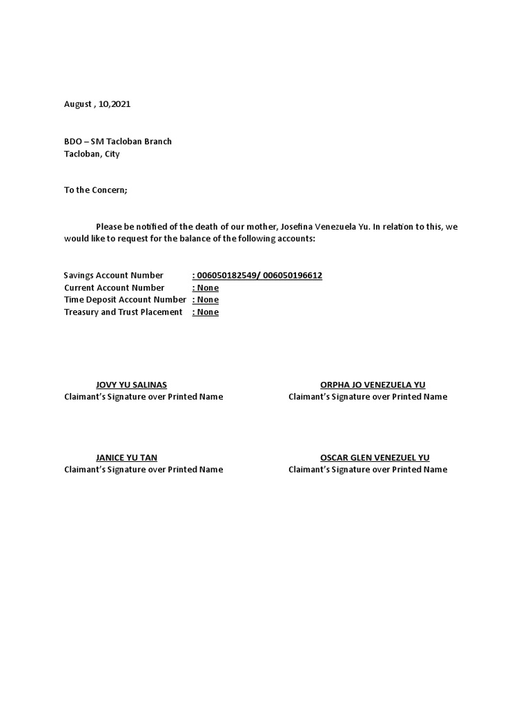 BDO Letter of Request | PDF