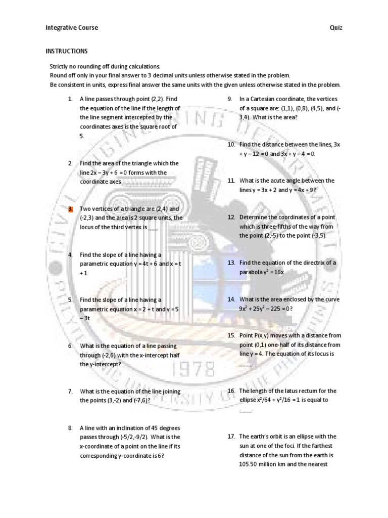 Integrative Course Quiz | PDF | Ellipse | Triangle